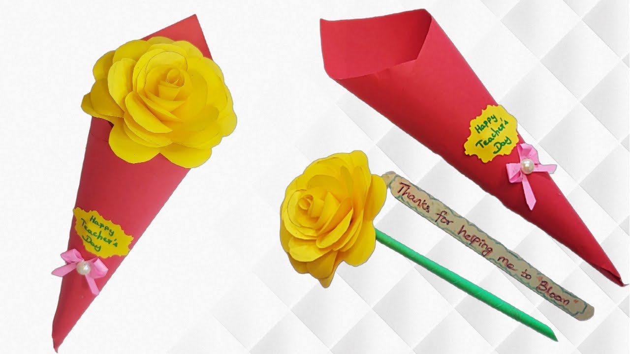 Teacher's Day Pen gift card | DIY Paper Flower BOUQUET | How to make ...