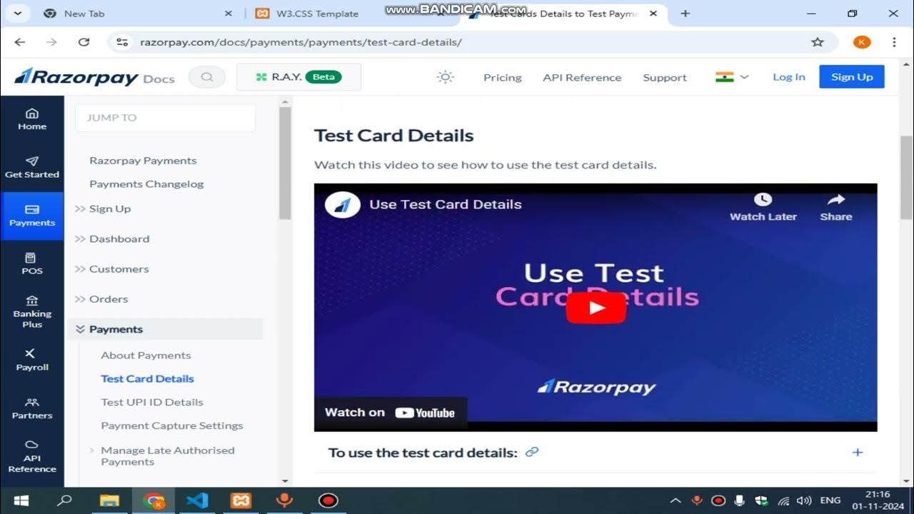 Razorpay test mode demo with test card details tamil - YouTube