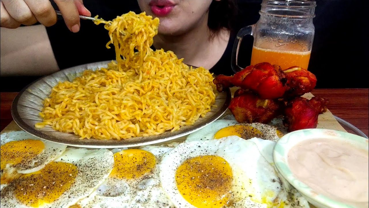 ASMR:EATING SPICY MAGGI NOODLES-MAGGI NOODLES CHALLENGE+FRIED CHICKEN ...