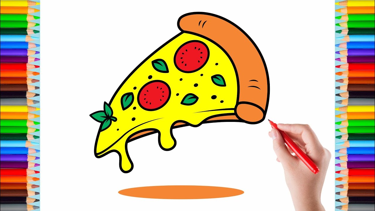 HOW TO DRAW AND COLOR A PIZZA FOR KIDS, EASY STEP BY STEP - YouTube