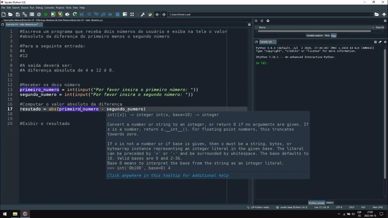 Programação Python – Valor Absoluto da Diferença de Dois Números - YouTube