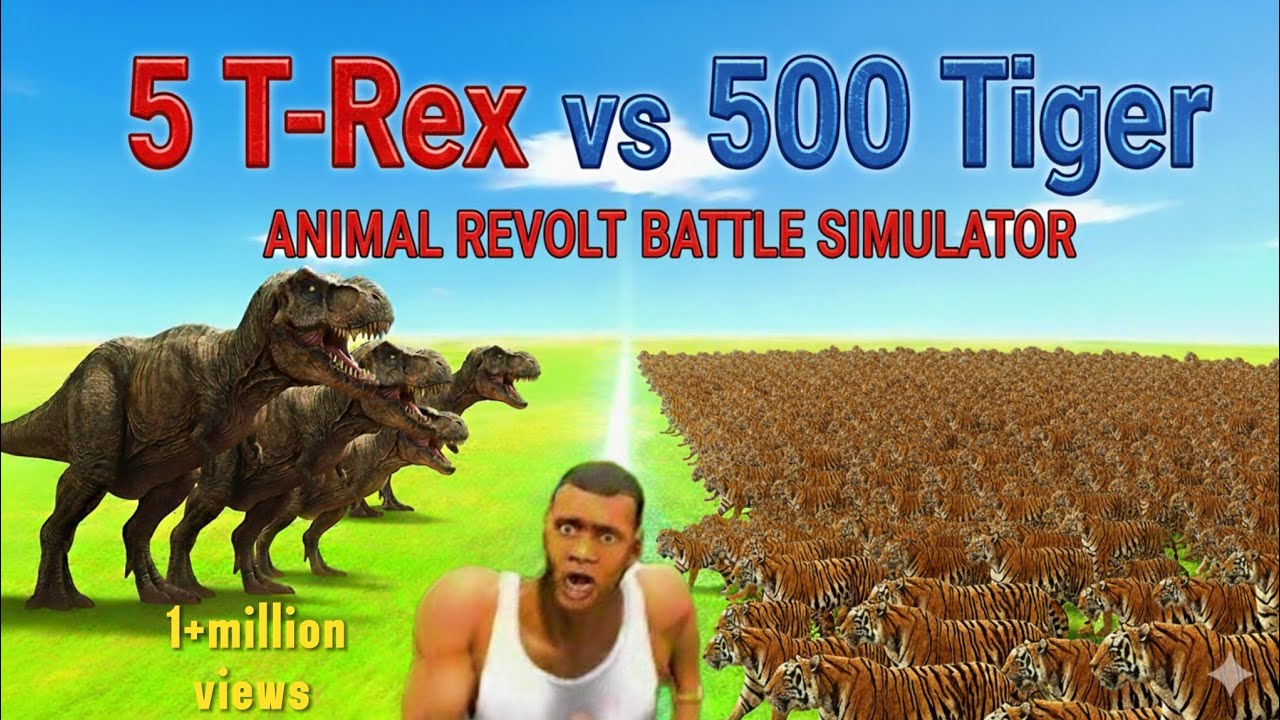 5 T-Rex vs 500 Tiger: EPIC BIG FIGHT - Animal Revolt Battle Simulator ...