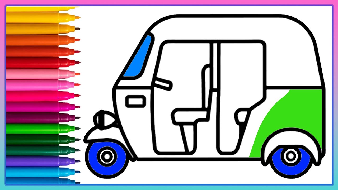 How to draw auto rickshaw easy painting for kids | Easy Drawing For ...