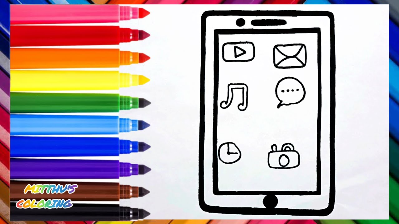 Mobile 📲 Phone 🤳 Drawing Coloring for kids and toddlers || easy drawing ...