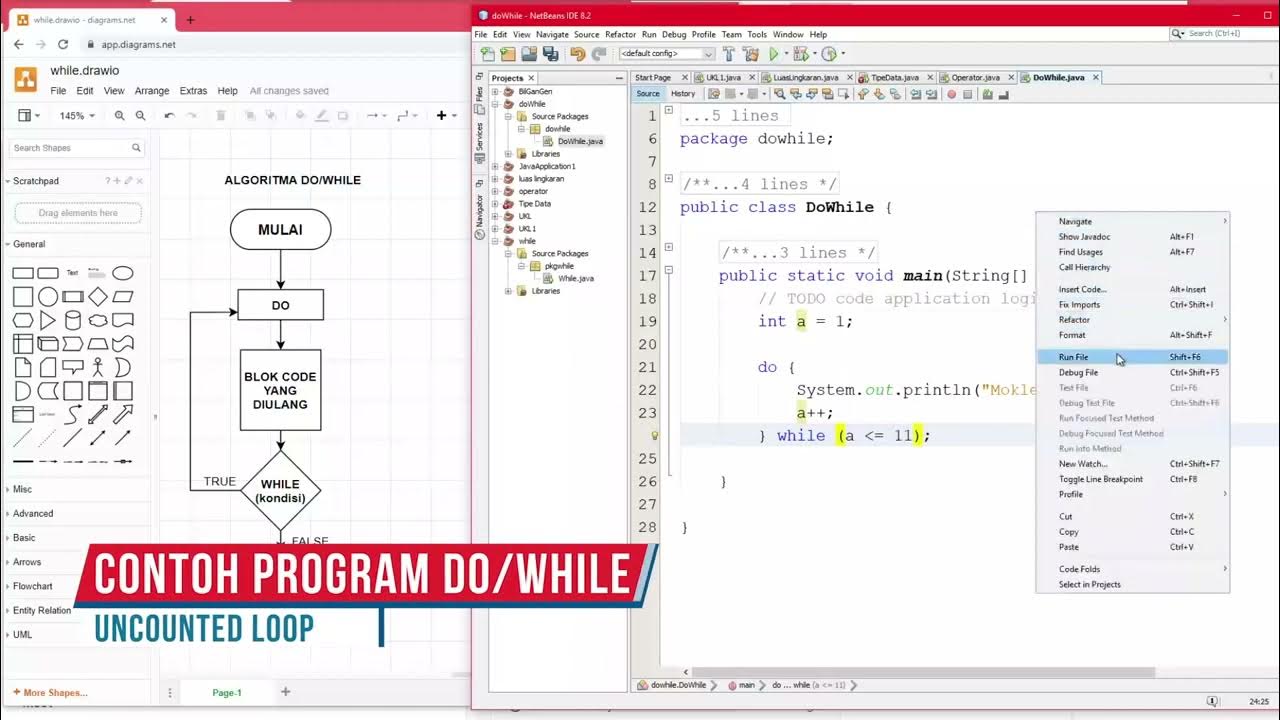 pemrograman dasar - Perulangan DO WHILE Uncounted Loop di JAVA code - YouTube