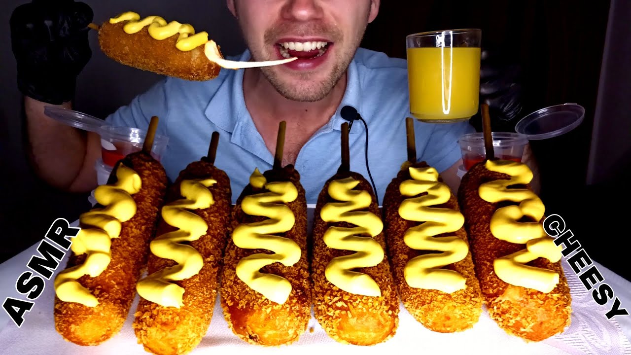 ASMR MOZZARELLA CORN DOGS MUKBANG 먹방 CHEETOS EATING SPAM SAUSAGE 치토스 스팸 ...