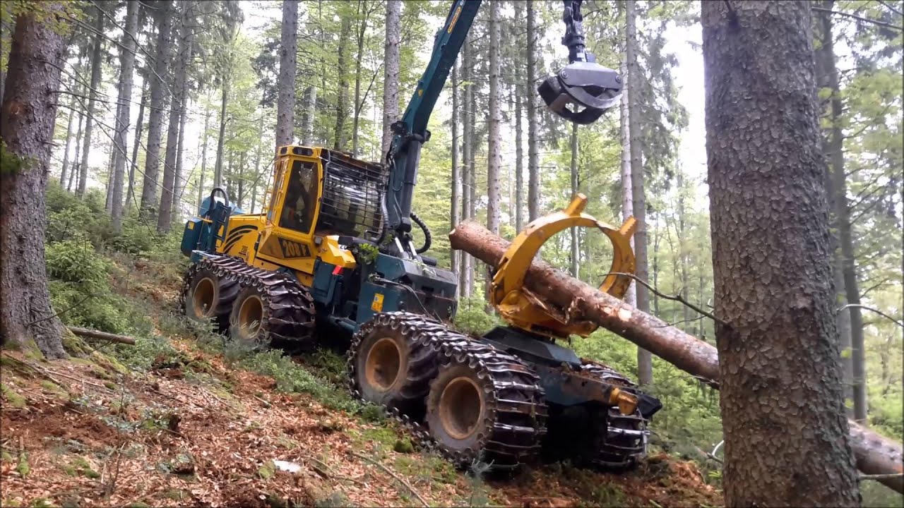 HSM Forwarder 208F steep slope with clambunk - YouTube