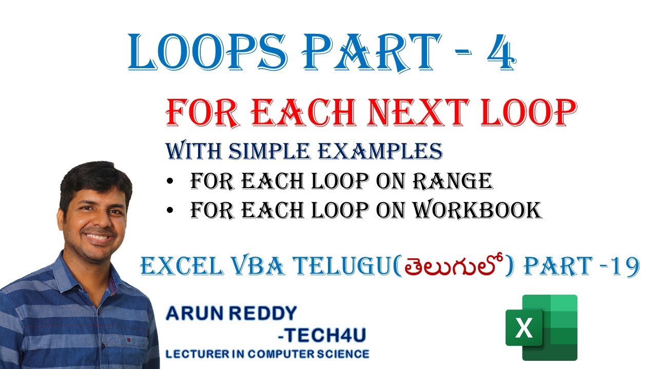 Excel Vba Telugu Part 19 For Each Next Loop In Telugu For Each Next Loop In Vba Telugu
