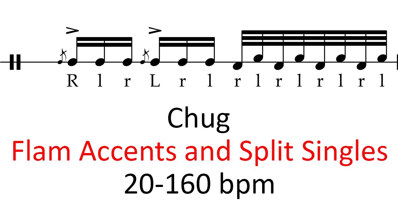 Chug with flam accents and split singles | 20-160 bpm sheet music - YouTube