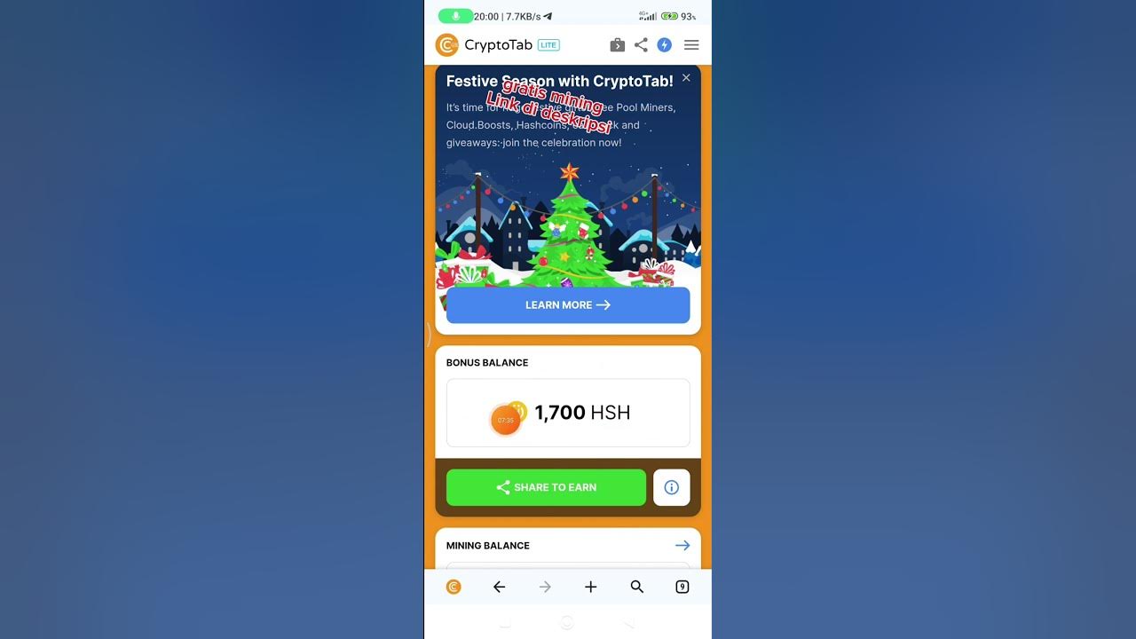 Cara Mining BTC gratis Bonus Hashcoin & CTC di Cryptotab #gratisminingbtc - YouTube