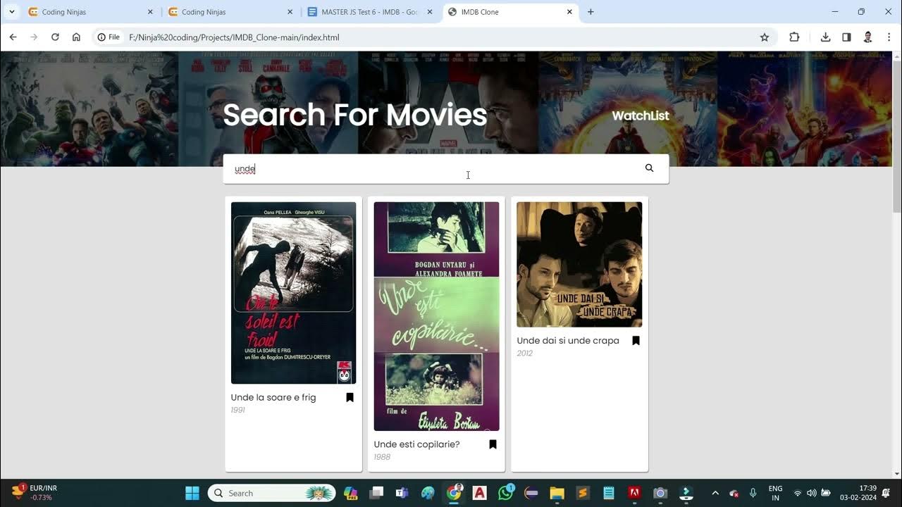 IMDb Clone for coding ninja - YouTube