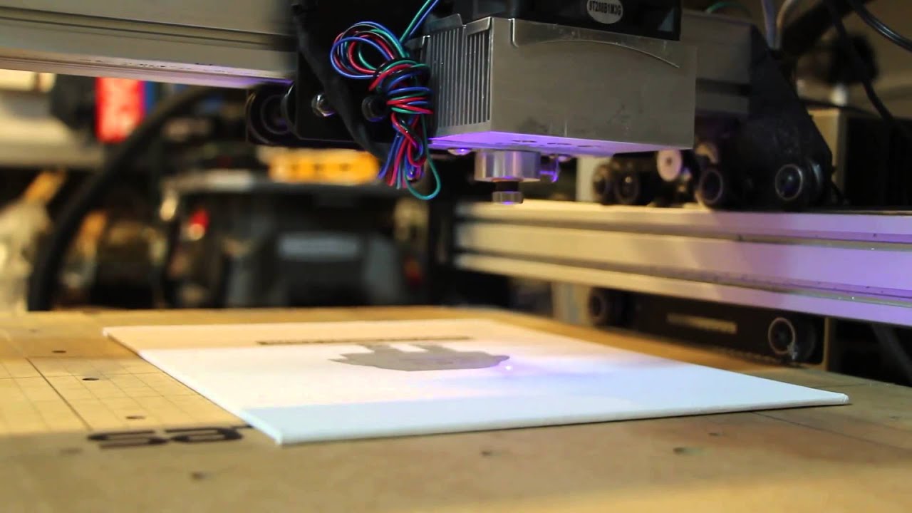 Close-up of 2 Watt Laser burning a gray scale image from a Shapeoko 2 ...