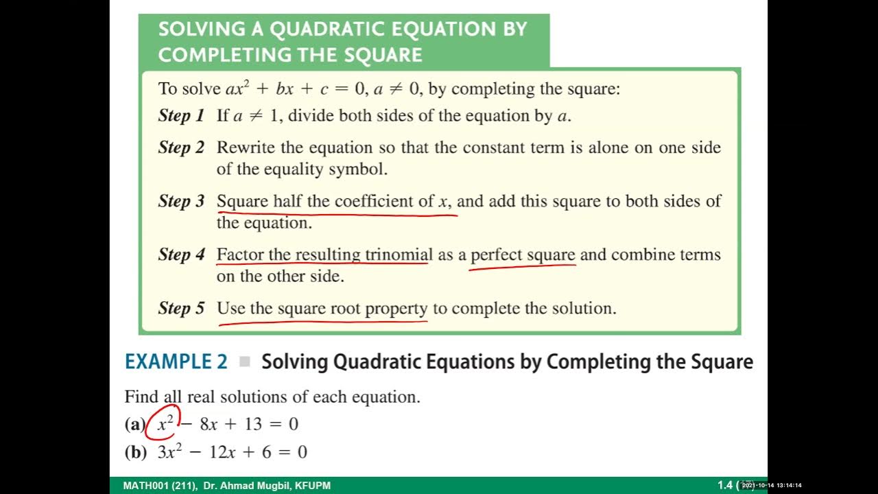 MATH001, 1.4 Quadratic Equations - YouTube