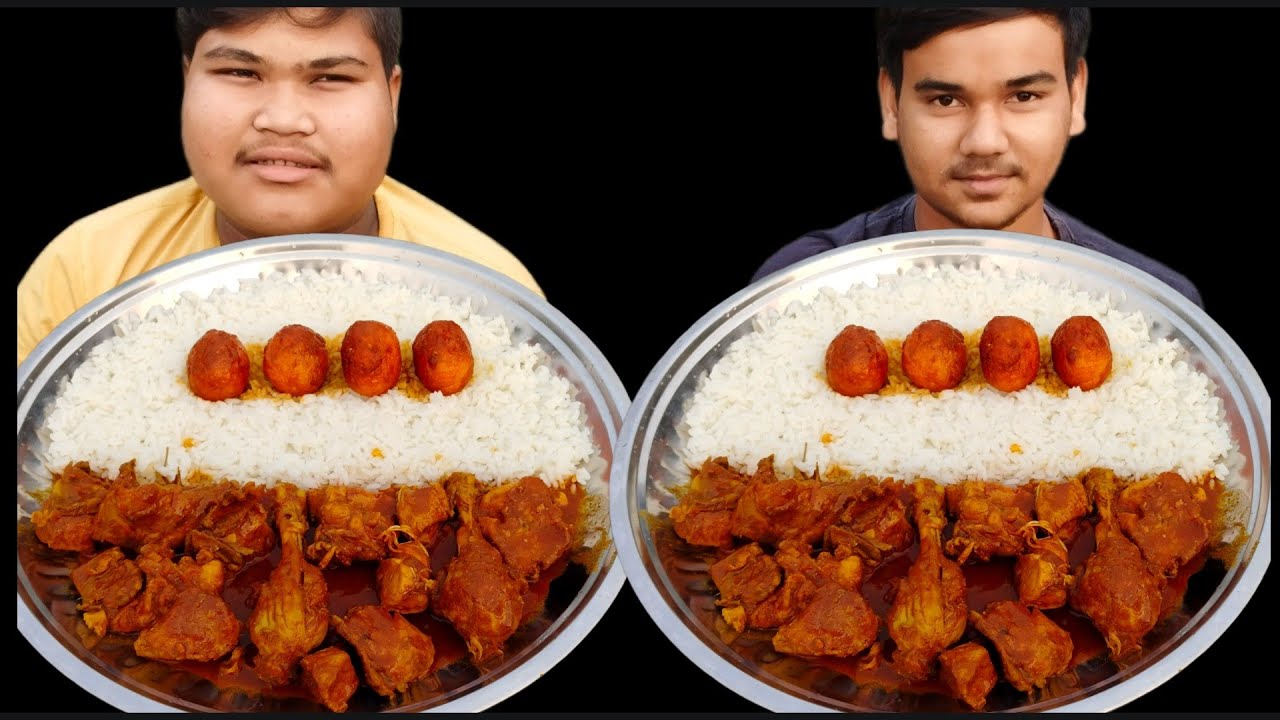 1 Vs 1 Eating Competition | Spicy Chicken Egg Curry With Rice Eating ...