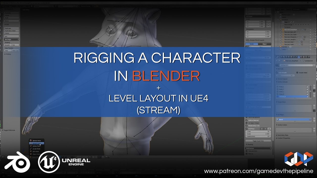 Rigging a character in Blender + Level Design Stream - YouTube