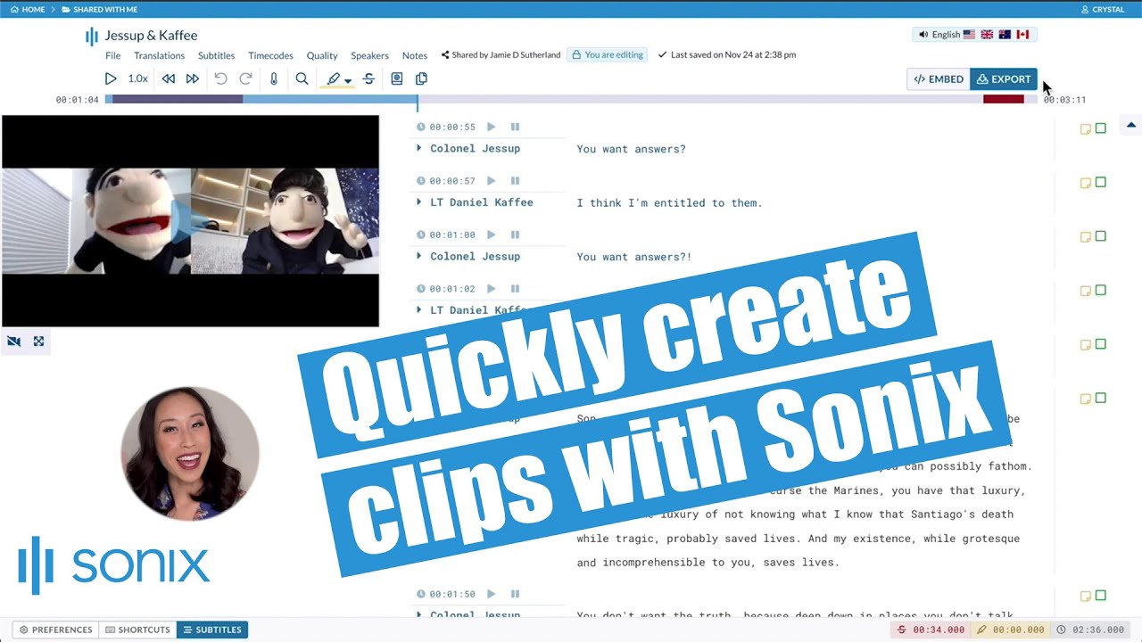Create quick video clips with Sonix | The best automated transcription ...