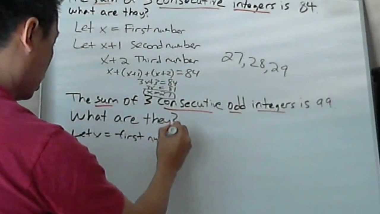 The Sum Of 3 Consecutive Integers - Pre-Algebra / Algebra 1 - YouTube