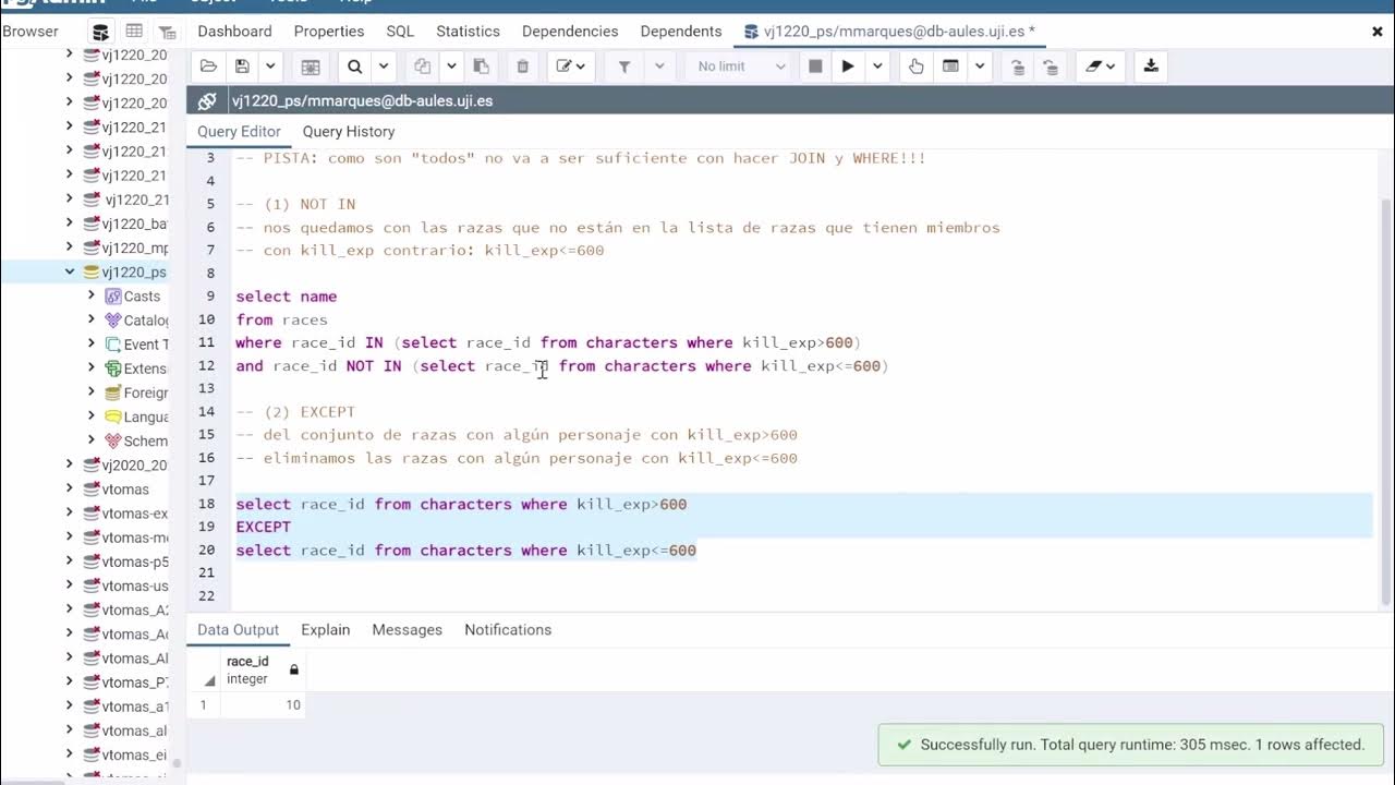Ejercicio 1 A2.11 Solución con EXCEPT (operador de conjuntos) - YouTube