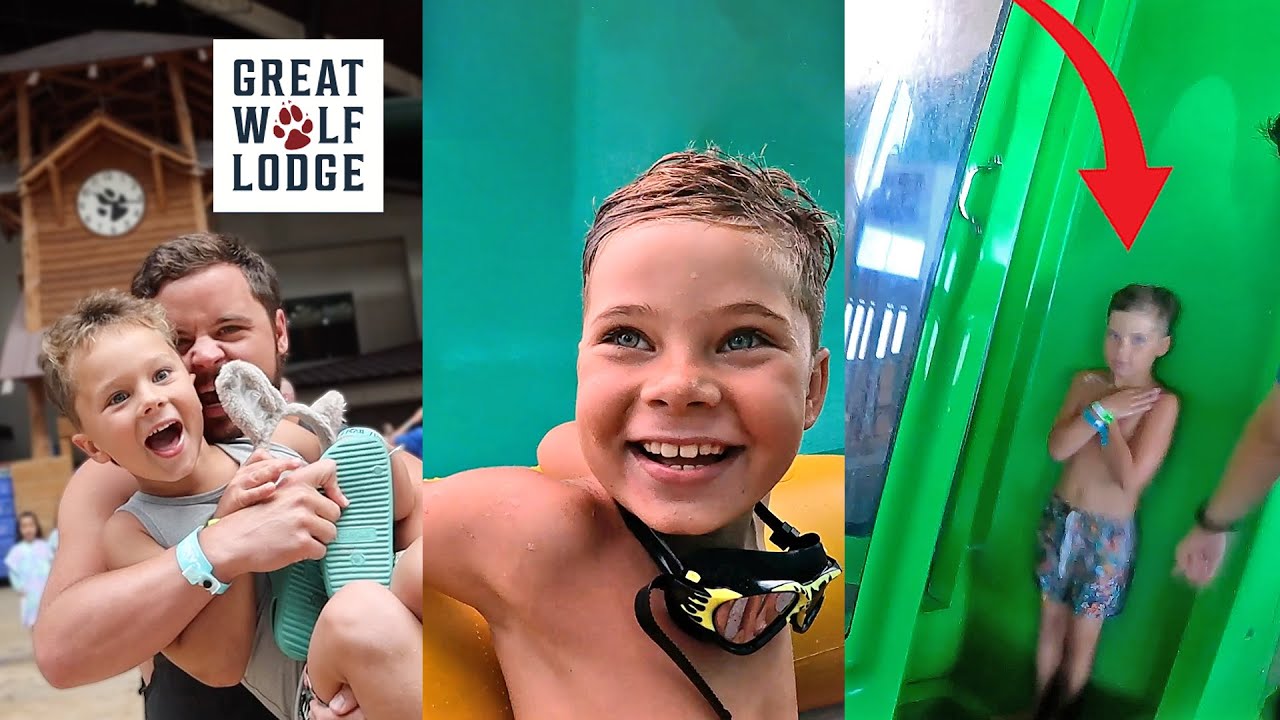 His First Time On the Trap Door Waterslide! (Great Wolf Lodge - Wolf ...