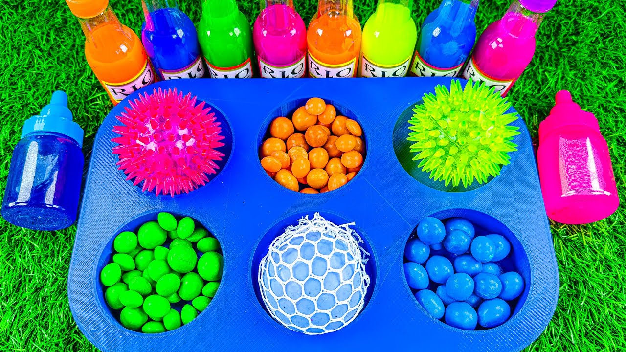 Satisfying Video ASMR l Grid Balls & Slime Beads with Color Spiked ...