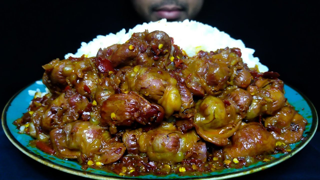Spicy Chicken Gizzard With Rice | Eating Valobashi - YouTube