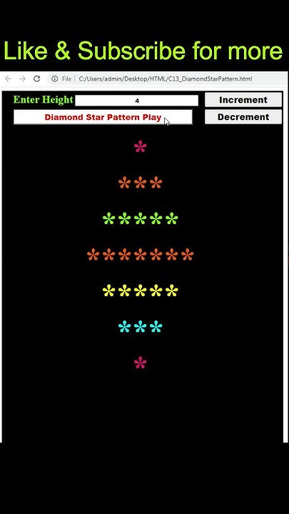 HTML, CSS and JavaScript Code to Print Diamond Star Pattern #shorts - YouTube