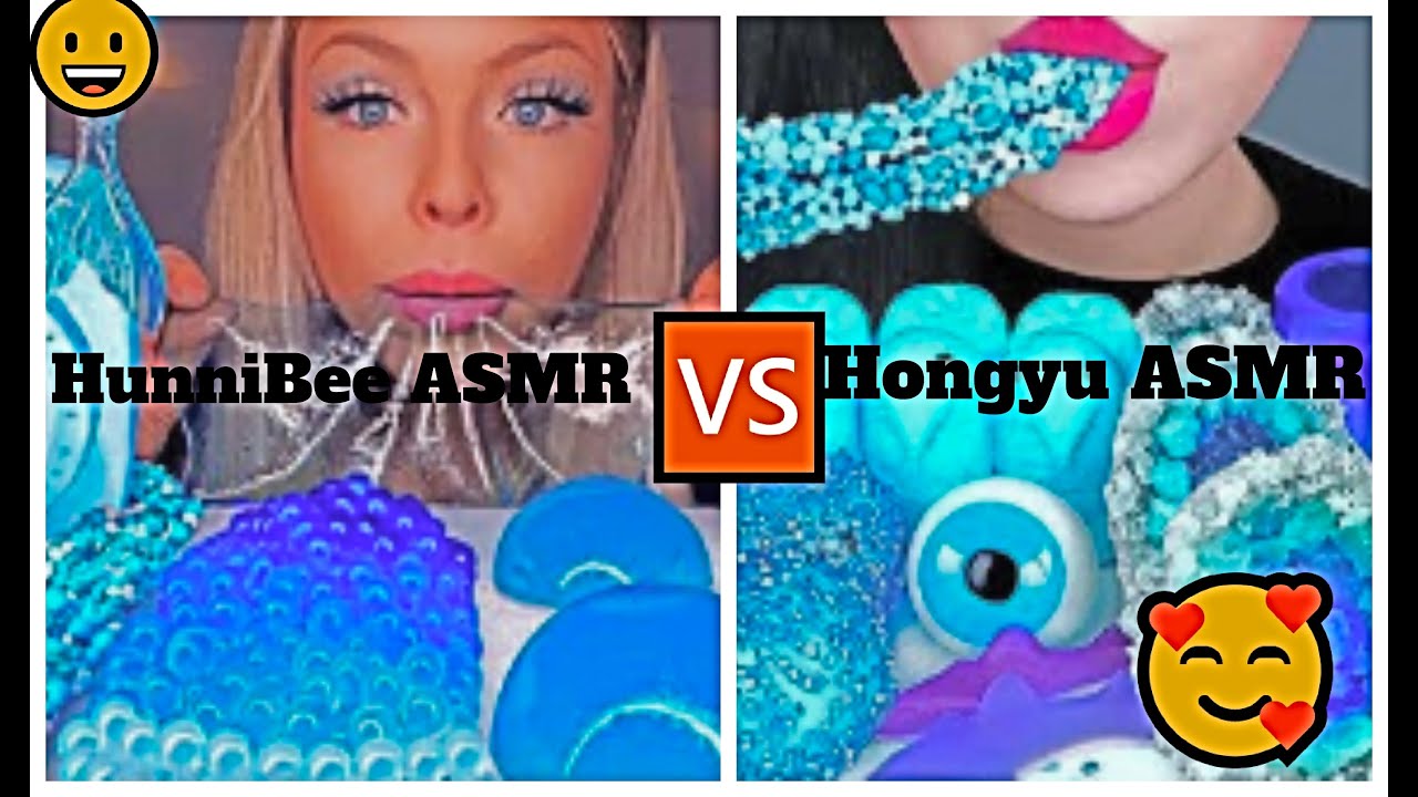 HunniBee ASMR VS Hongyu ASMR *BLUE FOOD* ASMR Eating - YouTube