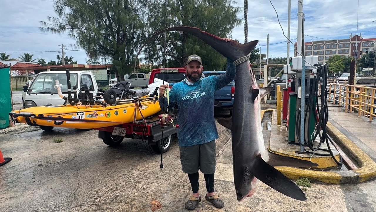 Fishermen catch 120-lb thresher shark from a kayak - YouTube