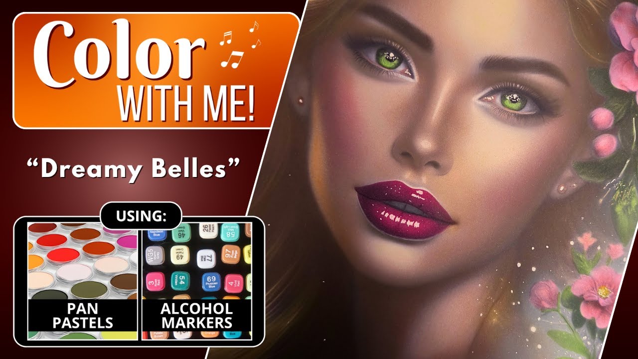 Dreamy Belles 🌺 Grayscale Coloring Tutorial Using Pastels - YouTube