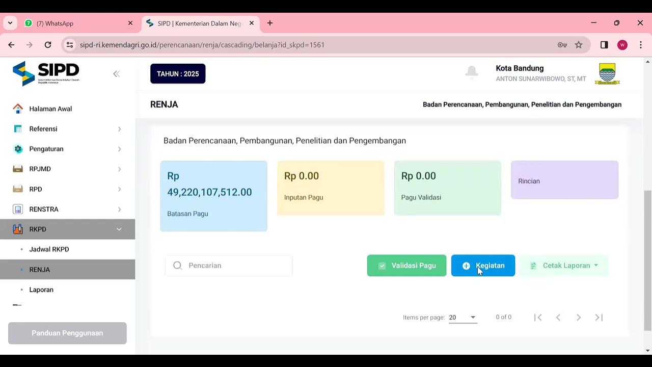 TUTORIAL INPUT RENJA SUB KEGIATAN PERANGKAT DAERAH PADA APLIKASI SIPD RI - KOTA BANDUNG - YouTube