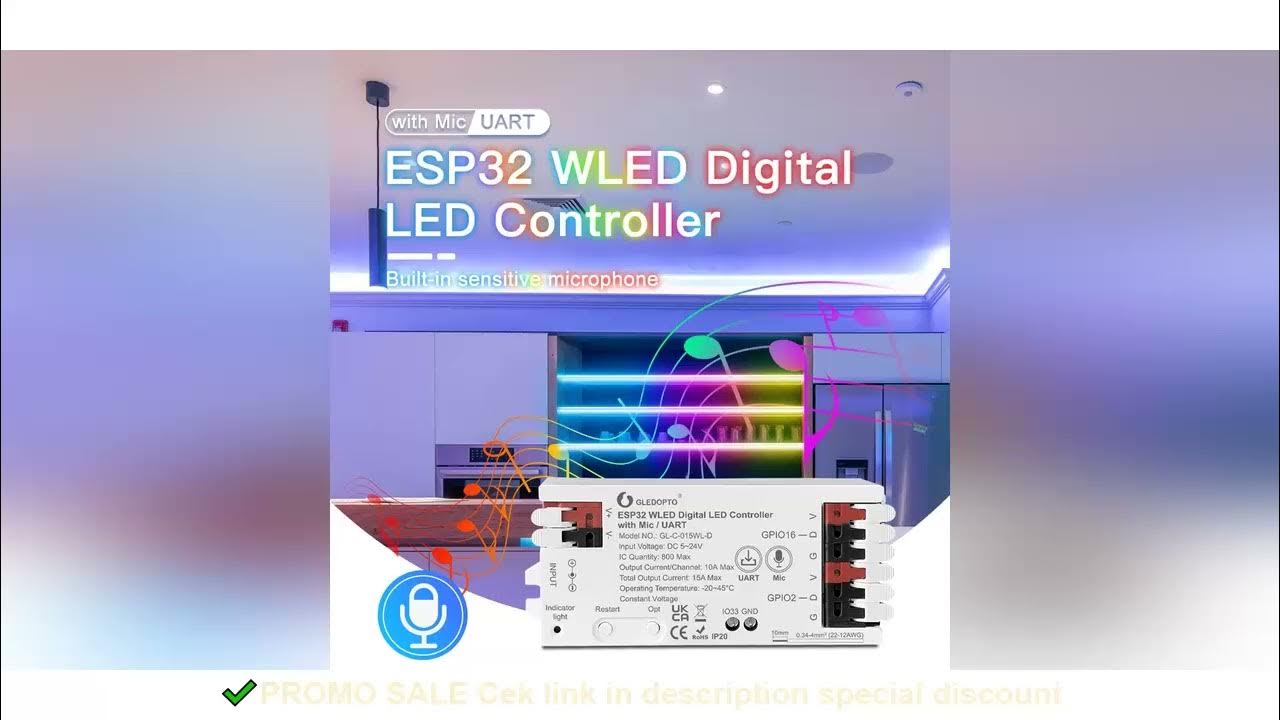 ESP32 WLED LED Controller Mic UART Download Music Sound Dynamic RGB DIY WiFi WS2811 WS2812 ...