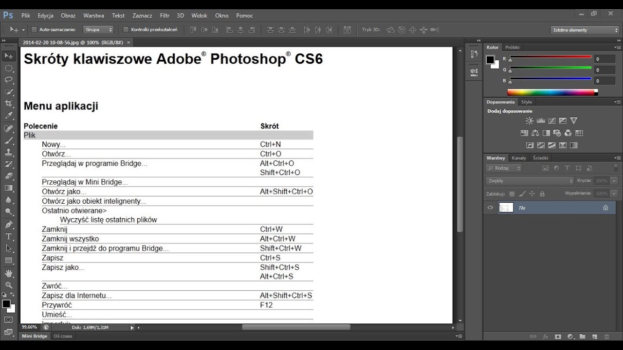 Photoshop CS6 polski tutorial - Wydruk skrótów klawiszowych - YouTube