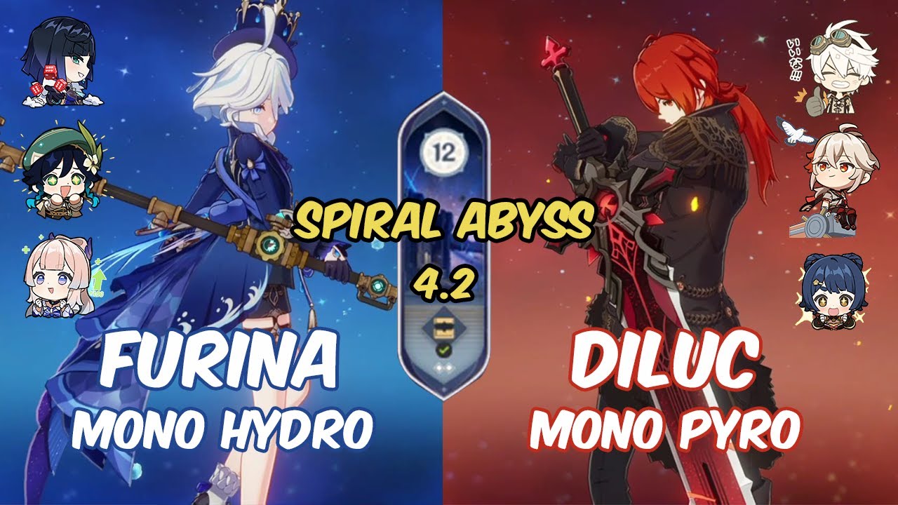 BLUE vs RED Furina Mono Hydro - Diluc Mono Pyro - Genshin Impact Spiral ...