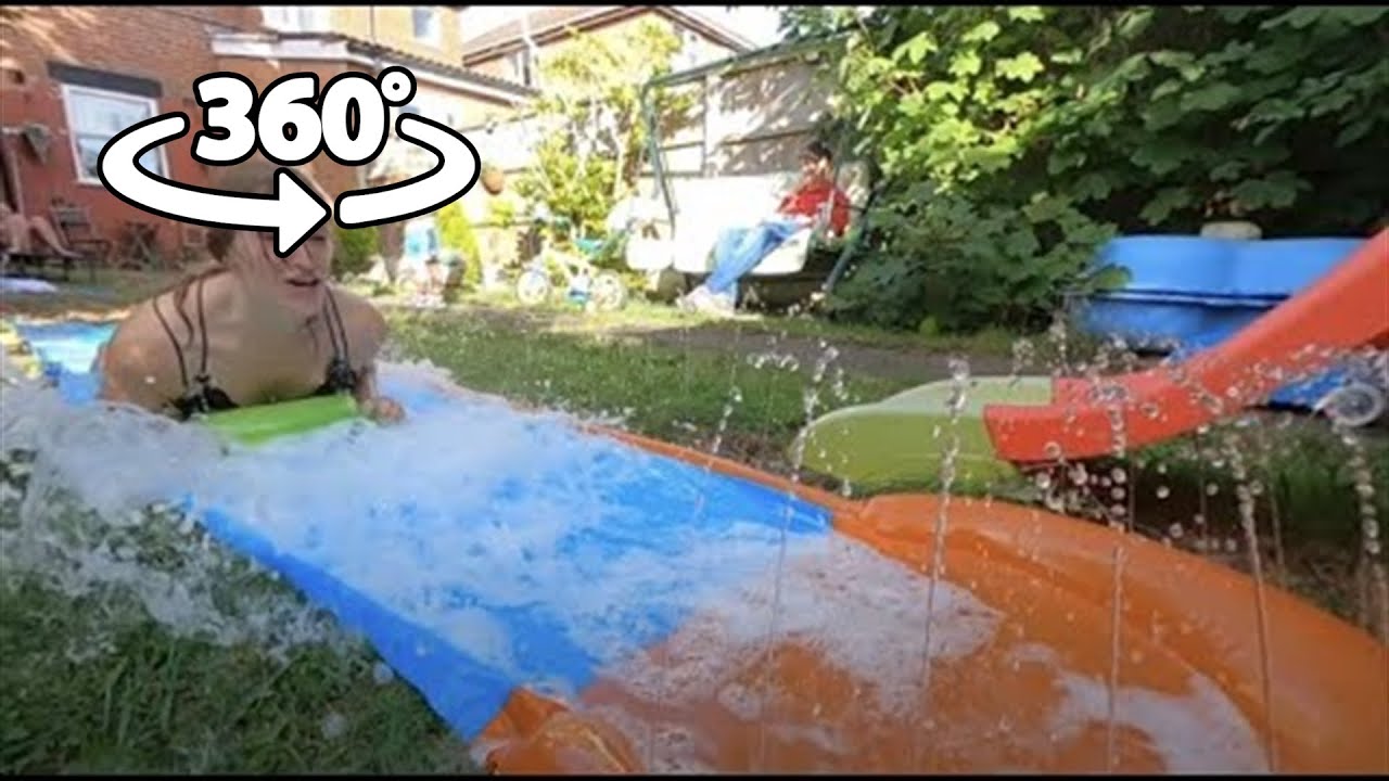 360 VR - Playing on the Waterslide in the Garden - YouTube