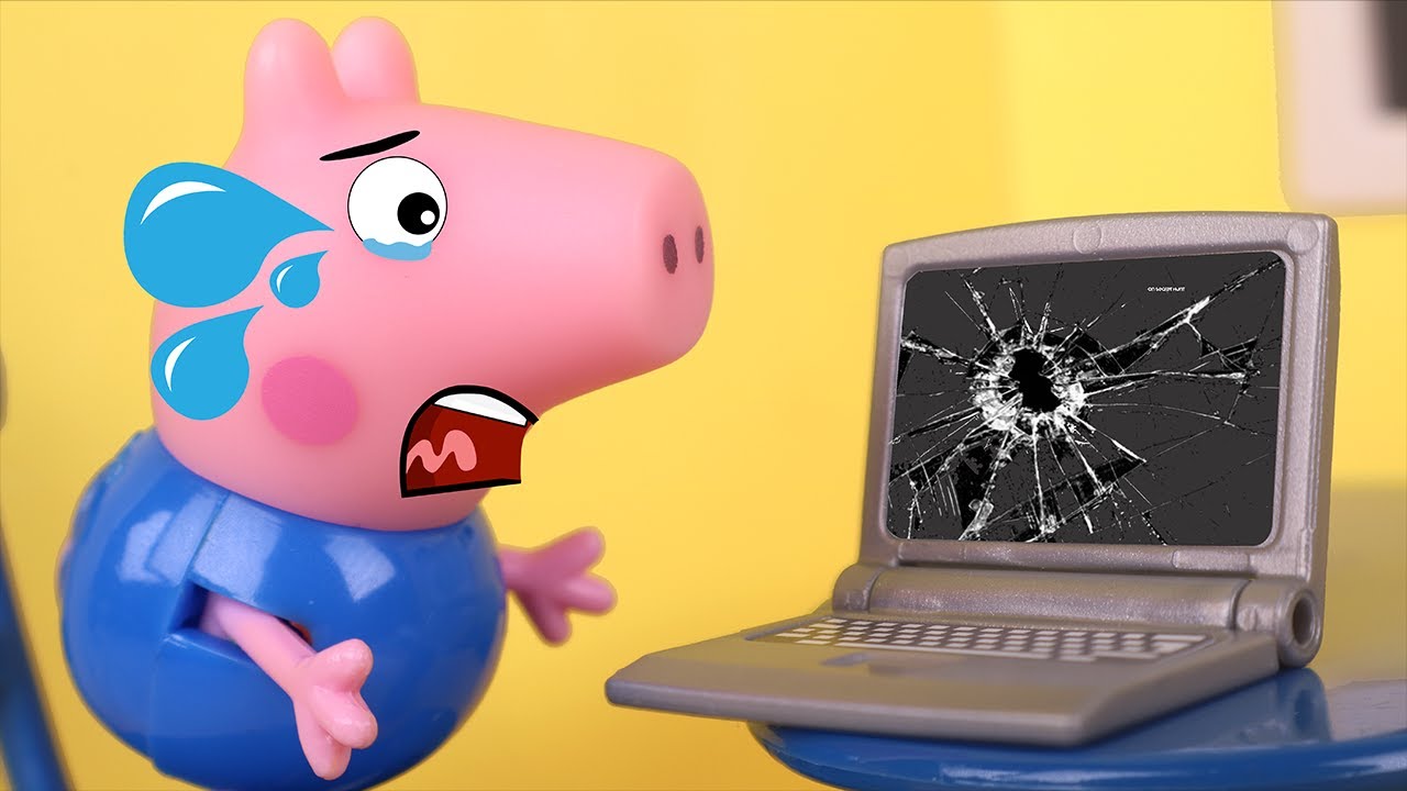 George rompe el ordenador de Peppa Pig 💗 Dibujos animados para niños ...