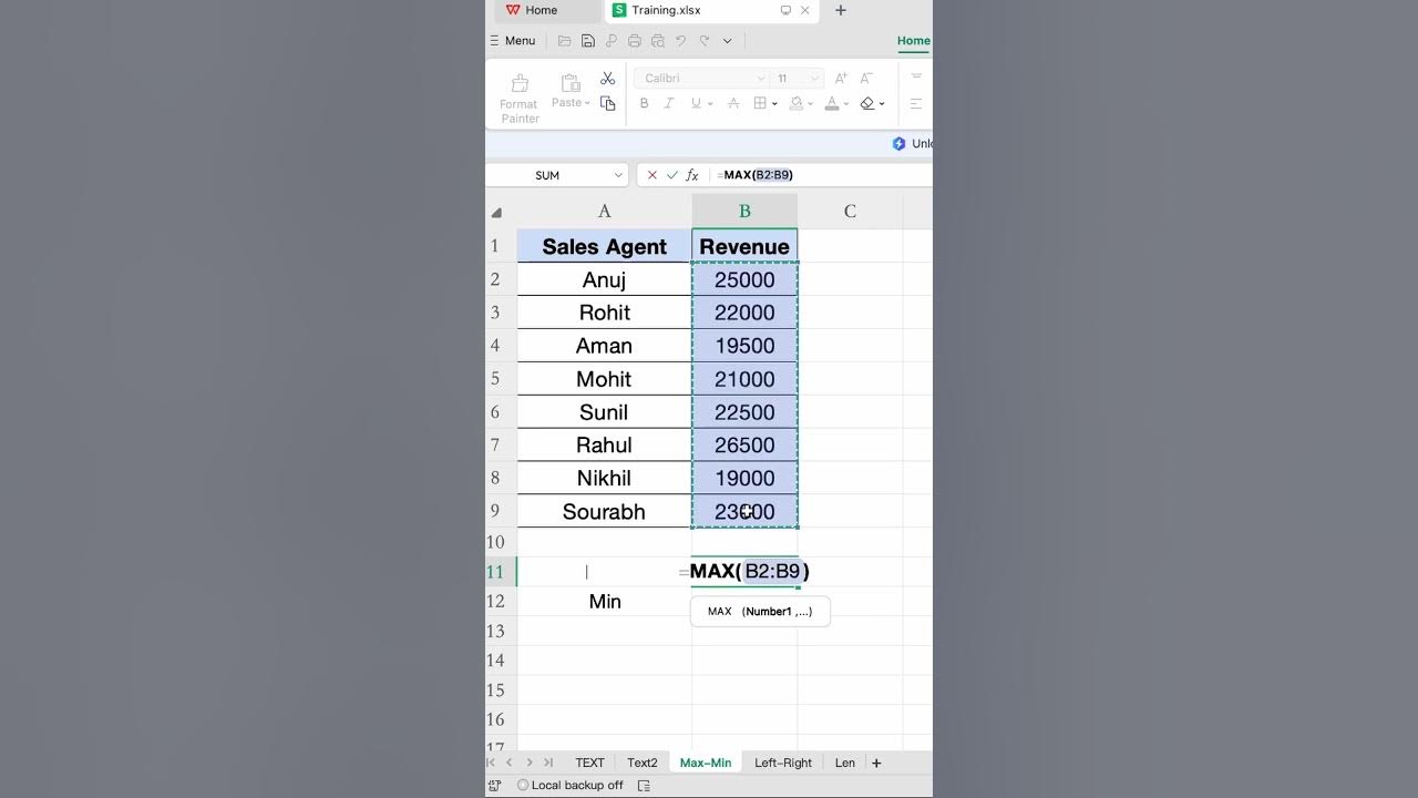 Find Highest and Lowest Values Using MAX & MIN Functions #excel #Googlesheet #Wpsspreadsheet # ...