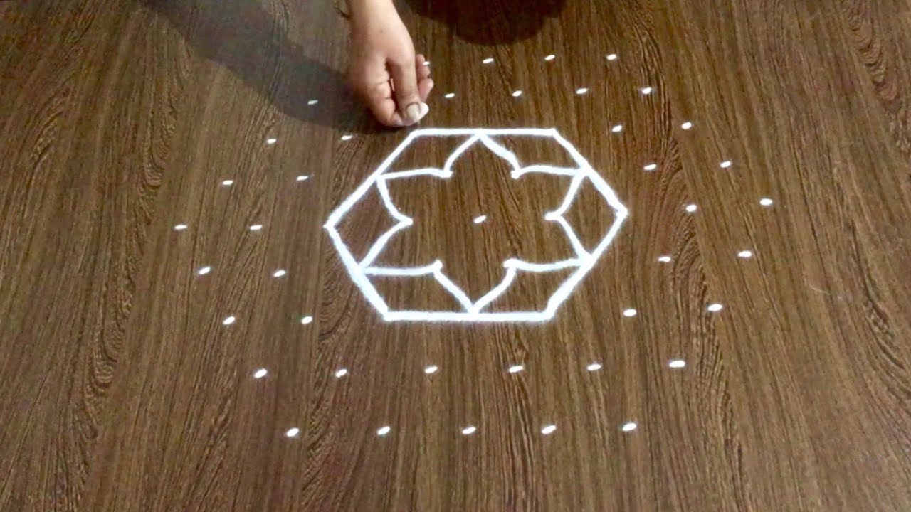 Simple Deepa Rangoli Design with 9x5 Dots | Easy Daily Kolam - YouTube