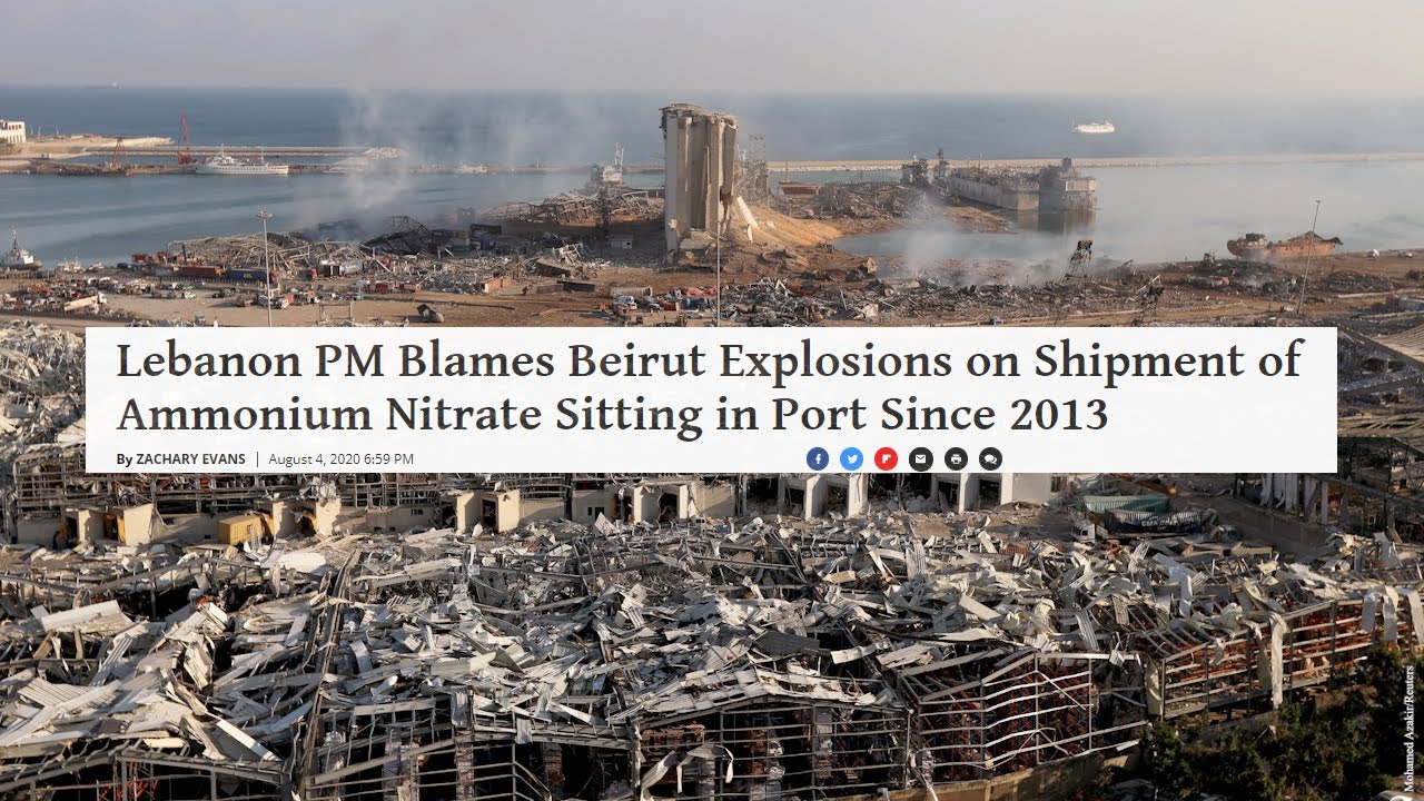 Lebanon PM Blames Beirut Explosions on Shipment of Ammonium Nitrate ...