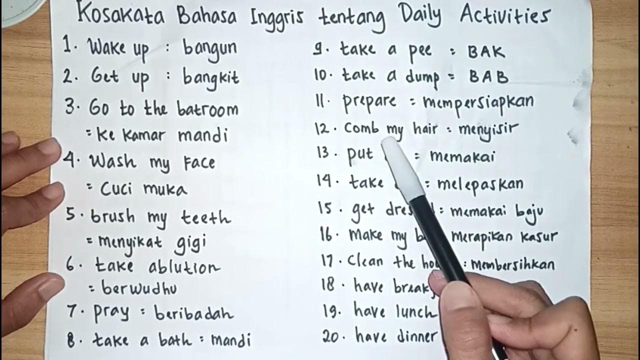 Kosakata Bahasa Inggris dan Artinya Tentang Daily Activities Kegiatan Sehari - Hari - YouTube