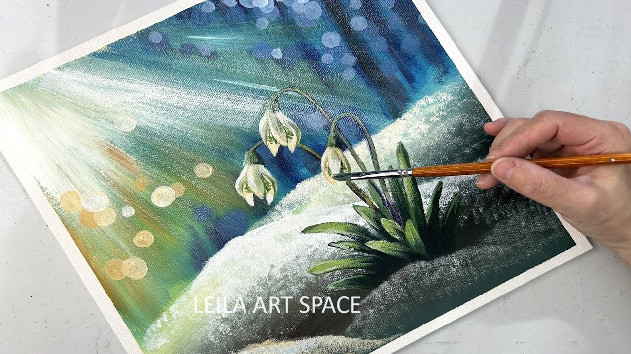 How To Paint Snowdrops In Acrylic, How To Paint Sunlight Effect - YouTube