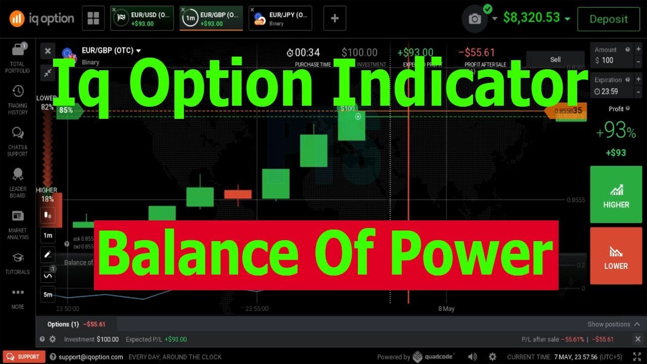 IQ option trading with balance of power trading indicator - YouTube