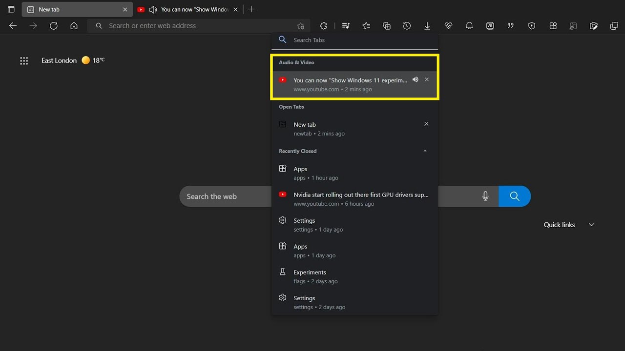 Search tabs "Audio & Video tabs" could be coming to Microsoft Edge ...
