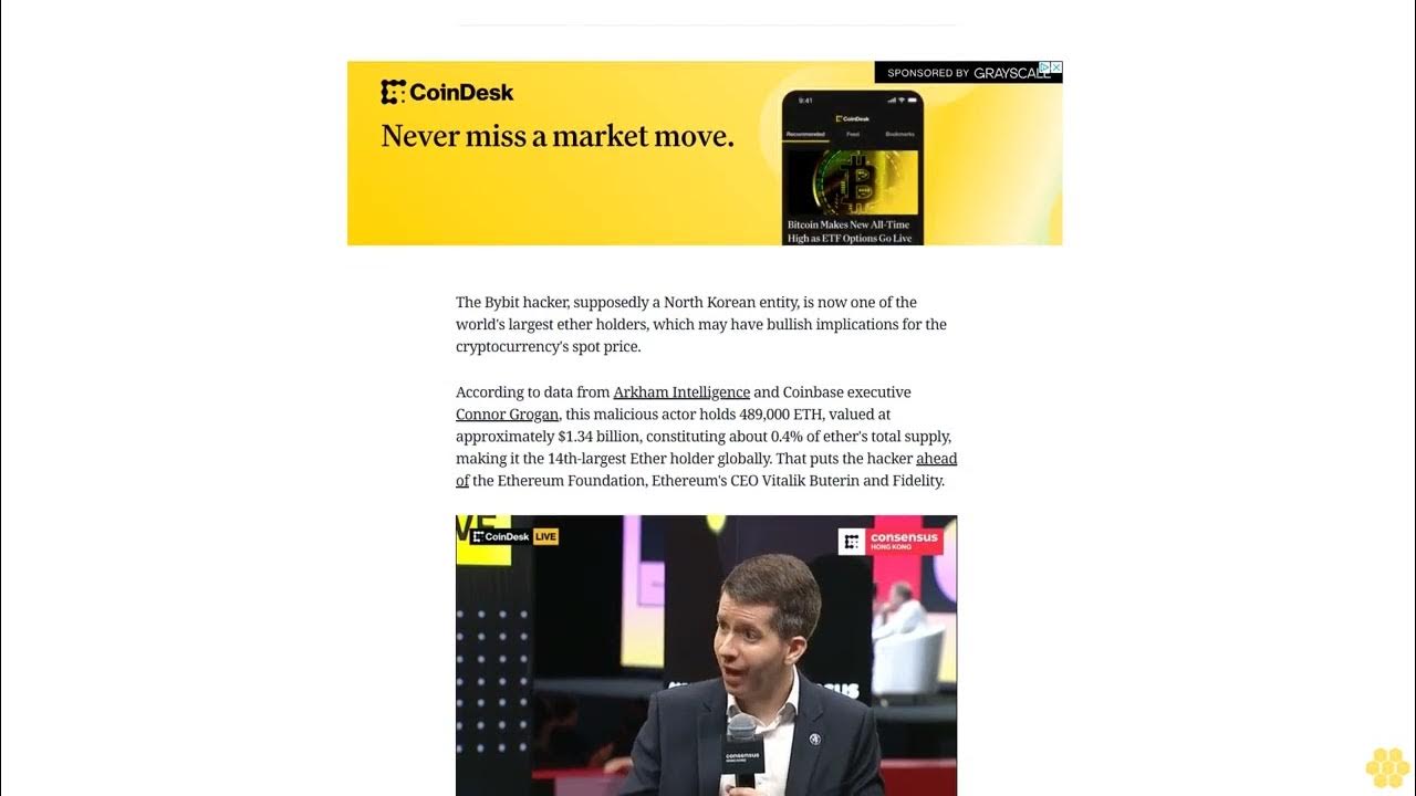 Ether Supply Squeeze? Bybit Hacker Emerges as World's 14th-Largest ETH Holder - YouTube