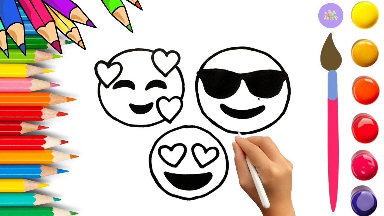 How To Draw cute Emoji Drawing, Painting & Coloring For Kids and ...