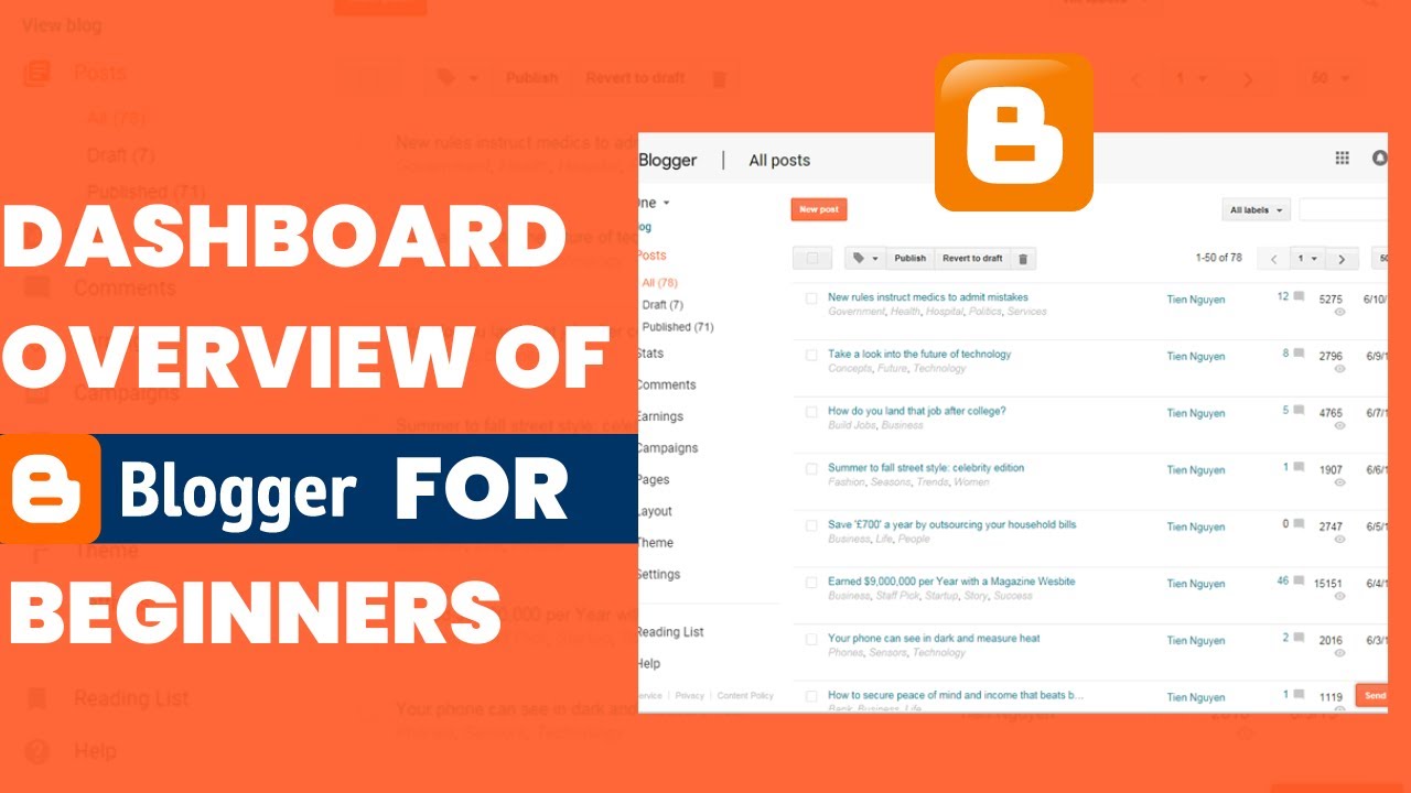 Blogger Dashboard Overview For Beginners - YouTube