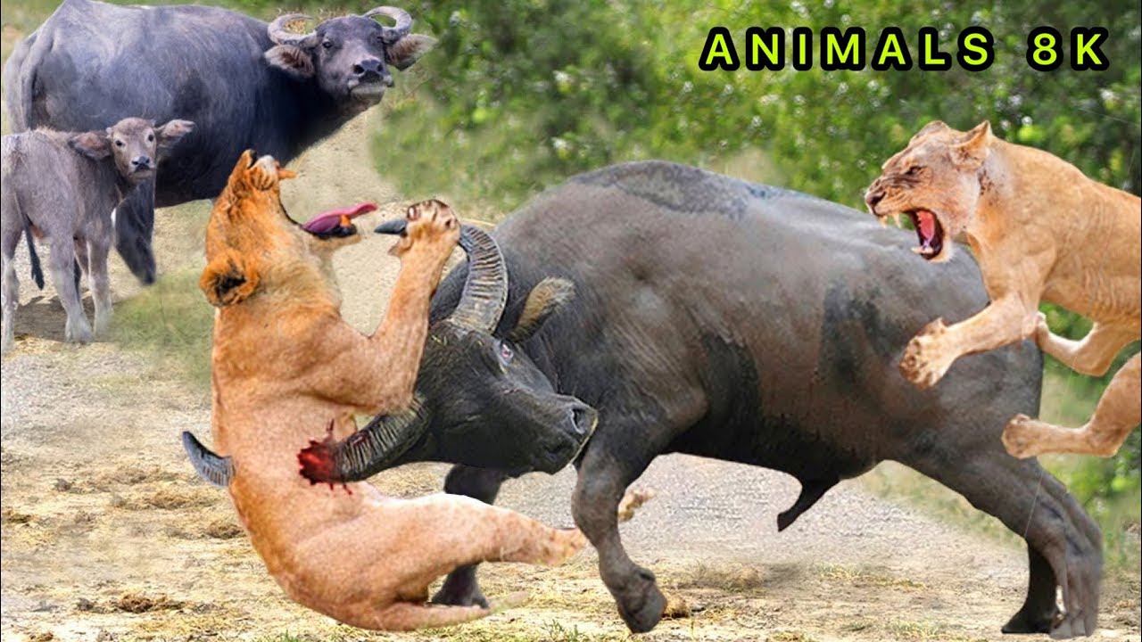 Scary !! buffalo destroy lion herd with horns, monkey vs cheetah, deer ...