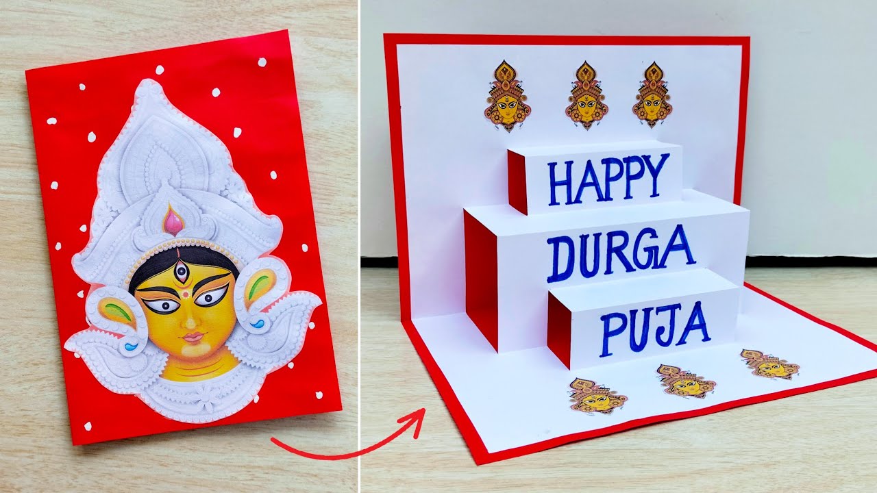 DIY - Durga Puja card || Handmade Durga Puja pop-up card making ideas ...