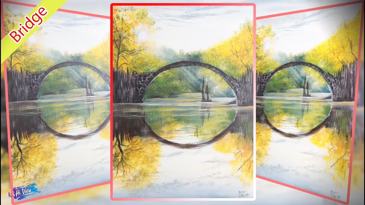 Hi View Live#2 - How to Paint Bridge Landscape Acrylic Painting - YouTube