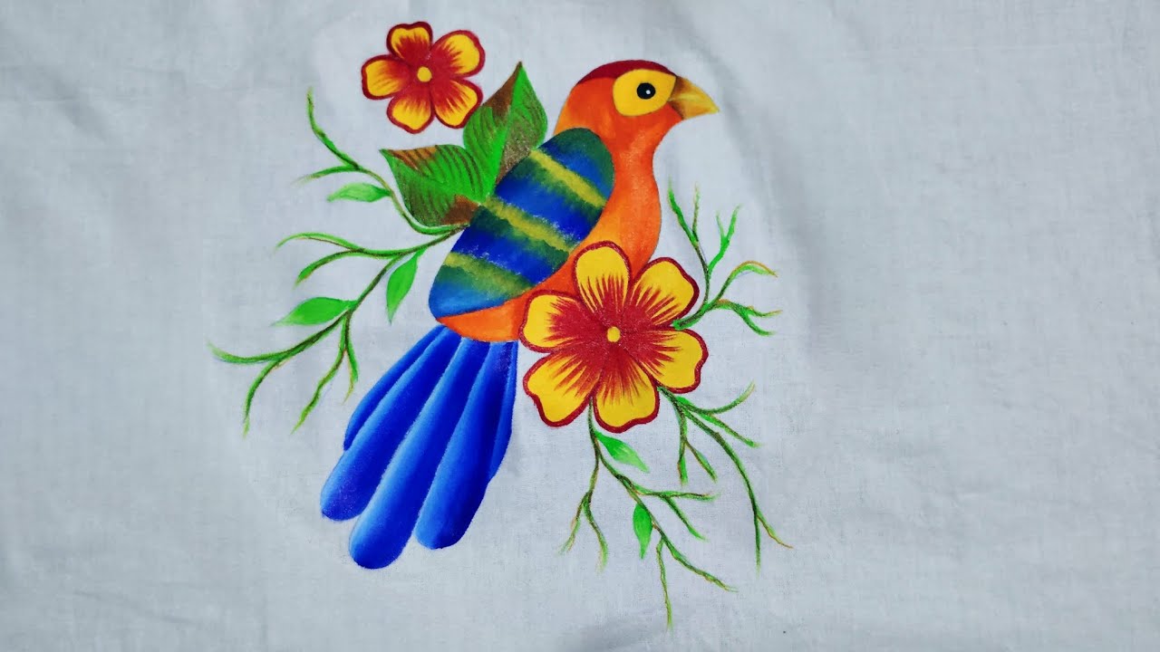 // Beautiful Bird Design Painting On Fabric Cloth // Acrylic Colour's ...