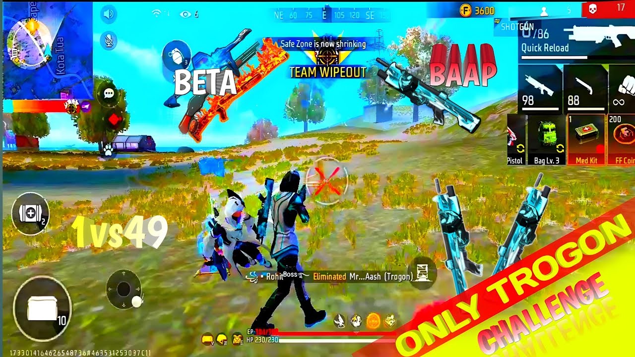 ONLY TROGON GUN CHALLENGE SOLO VS SQUAD GAMEPLAY FREE FIRE INDIA ...